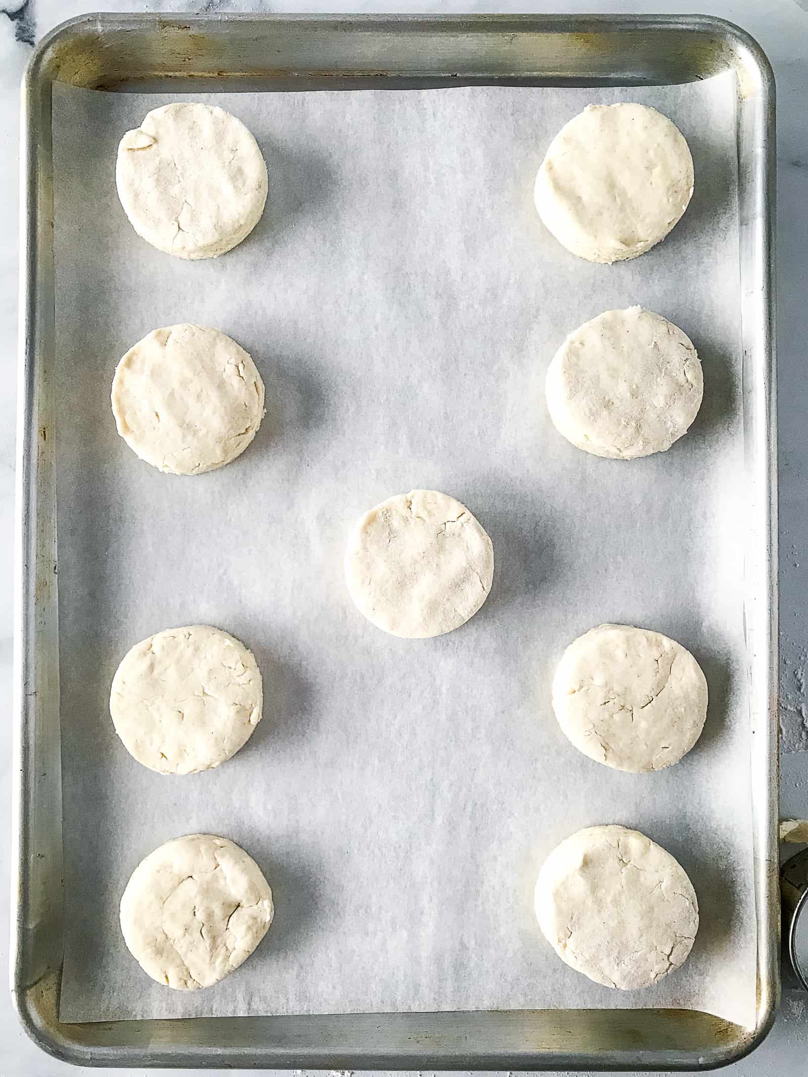 Gluten-Free Biscuit Recipe-Dough in circles on pan - Gluten-Free Baking