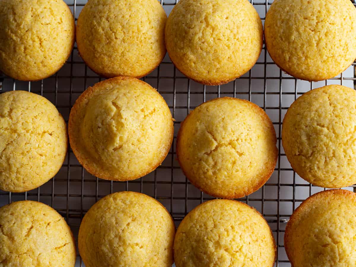 Gluten Free Corn Muffins Cooling on a Wire Rack - Gluten-Free Baking